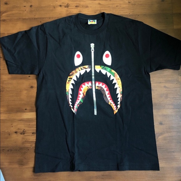 Bape | Shirts | Large Bape Multi Color Camo Shark Tee Black | Poshmark